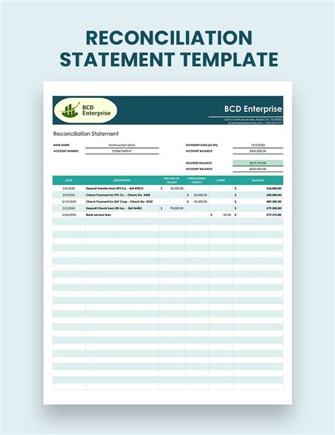 Reconciliation Spreadsheet Template
