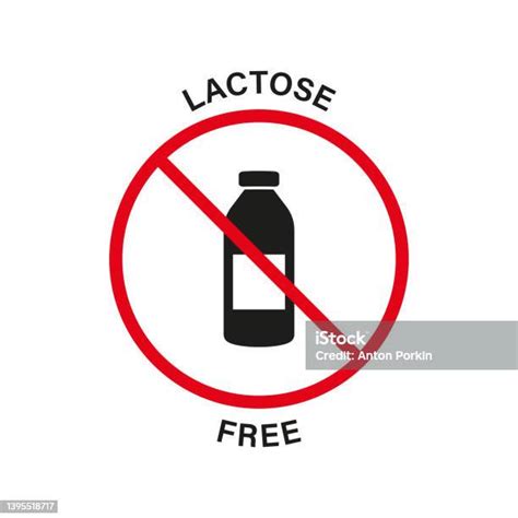 유당 무료 실루엣 블랙 아이콘 유당 레드 스톱 사인 유제품 식품 금지 기호 알레르겐 성분을 금지하십시오 에코 천연 제품 무료 유당 로고 유당 우유 없음 격리된 벡터 일러스트