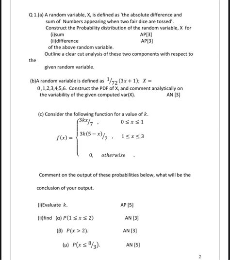 Solved Q1a A Random Variable X Is Defined As The