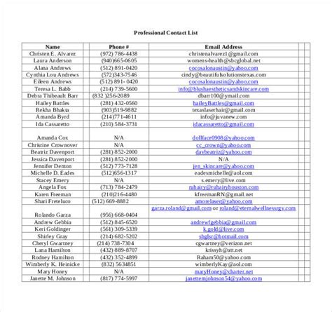 10 Contact List Examples To Download