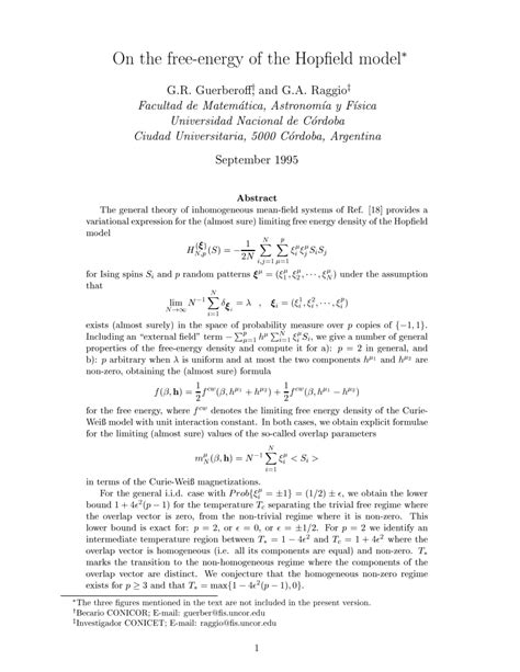 pdf on the free energy of the hopfield model