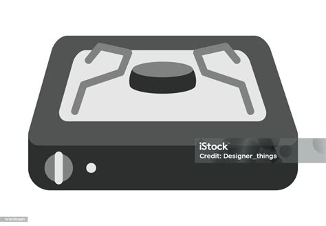 캠핑 스토브 만화 아이콘입니다 만화 가스 캠프 버너 휴대용 실내 밥솥 열 화염 프로판 호브 부탄 화재 여행에 피크닉 요리를위한 야외 용광로 가열장치에 대한 스톡 벡터 아트