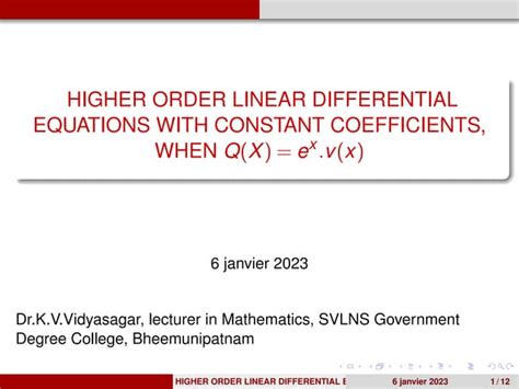 Solution Of Higher Order Linear Differential Equation When Q X E Ax V X Ppt