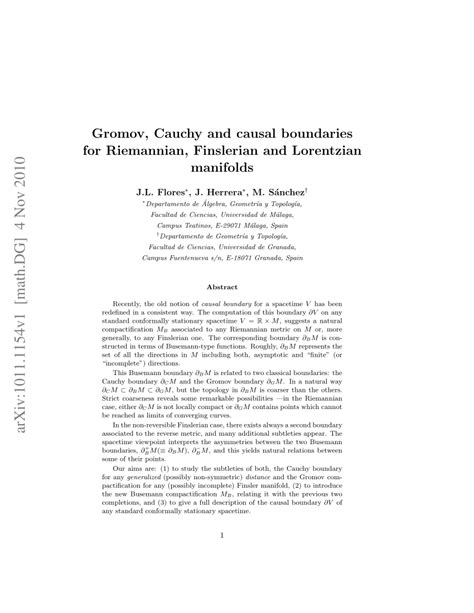 Pdf Gromov Cauchy And Causal Boundaries For Riemannian Finslerian And Lorentzian Manifolds