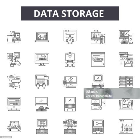 데이터 저장 라인 아이콘 기호 설정 벡터 데이터 스토리지 개요 개념 그림 데이터 스토리지 네트워크 서버 정보 기술 데이터베이스 컴퓨터 개념에 대한 스톡 벡터 아트 및 기타