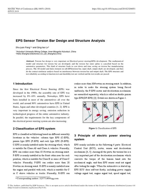 eps sensor torsion bar design and structure analysis shu juan fang and