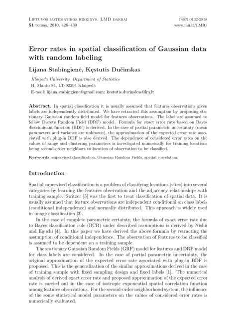 Pdf Error Rates In Spatial Classification Of Gaussian Data With