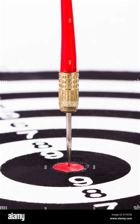 Arrow In The Middle Of Dart Board Isolated On White Background Stock Photo Alamy
