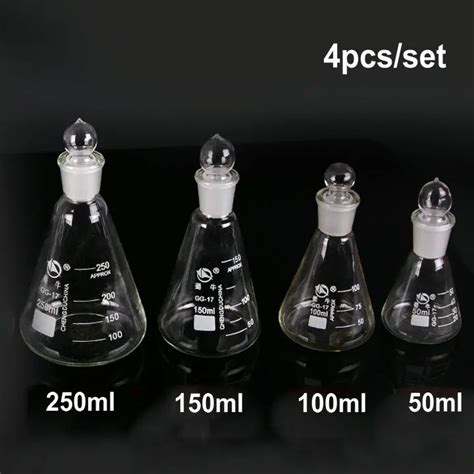 50ml 100ml 150ml 250ml 4pcs Set Lot Glass Conical Flask With Cover In Flask From Office