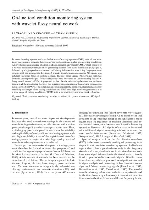 pdf on line tool condition monitoring system with wavelet fuzzy