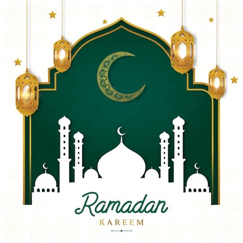 모스크 실루엣 벽지와 라마단 카림 그림 프리미엄 벡터