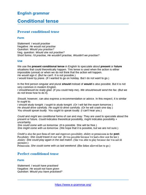 English Grammar Conditional Tense Pdf Perfect Grammar Grammatical Tense