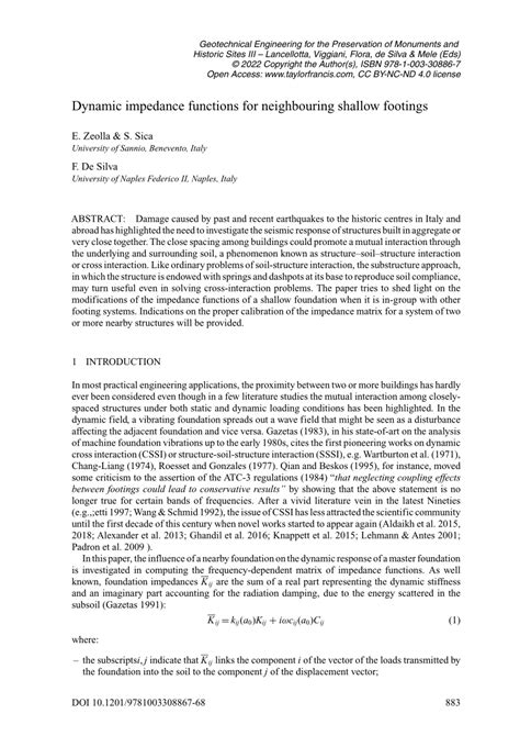 Pdf Dynamic Impedance Functions For Neighbouring Shallow Footings
