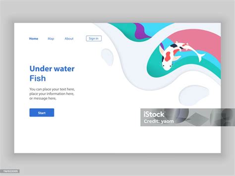 웹 페이지 템플릿 및 물고기 수중 다이빙 프로젝트 개발 사용자 인터페이스 ui ux 개발 벡터 방문 페이지 개념 모바일 앱