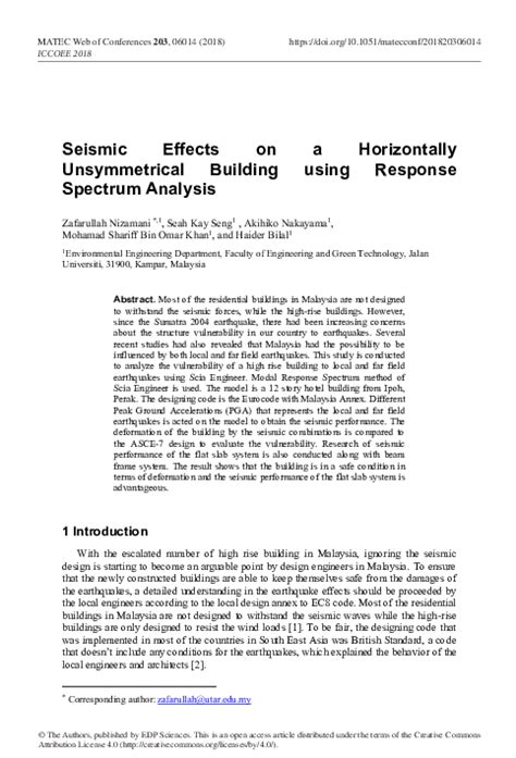 Pdf Seismic Effects On A Horizontally Unsymmetrical Building Using Response Spectrum Analysis