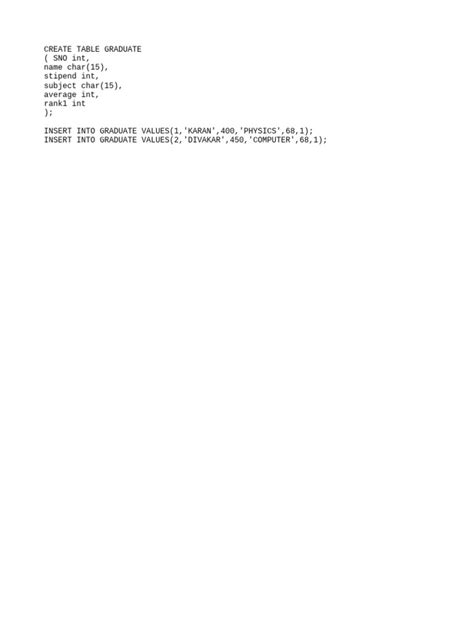 Create Table Graduate Pdf Computers