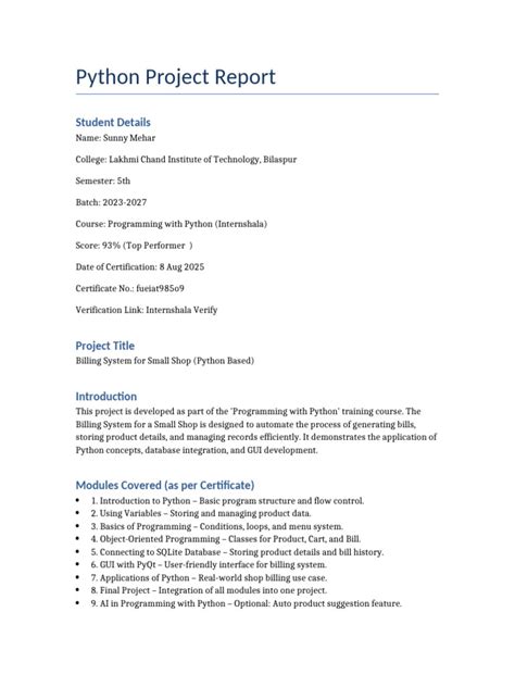 Python Billing System Project Report Pdf