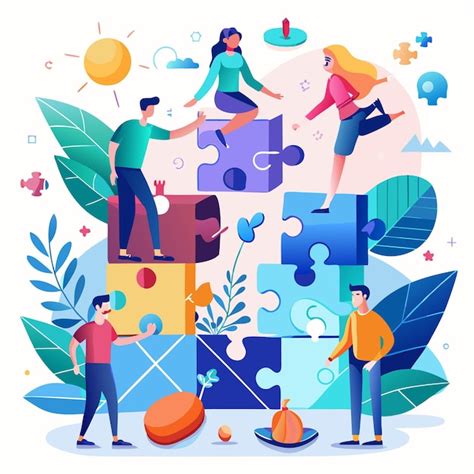 Teamwork People Connecting Puzzle Pieces Collaboration Success Premium Ai Generated Vector