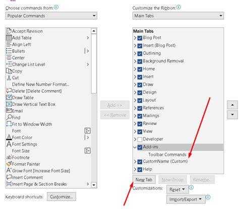 how to modiy an add in location to customtab word microsoft qanda