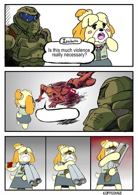 Isabelle And Doom Guy Comic Gaming Comic Koffeekage Comics Isabelle Doom Guy Gun Shotgun
