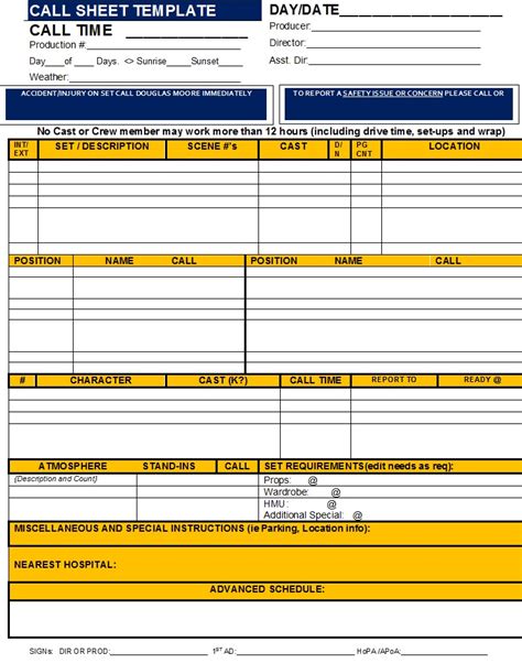 Download Free Call Sheet Templates Excel Word Template