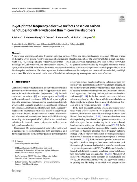 Inkjet Printed Frequency Selective Surfaces Based On Carbon Nanotubes For Ultra Wideband Thin