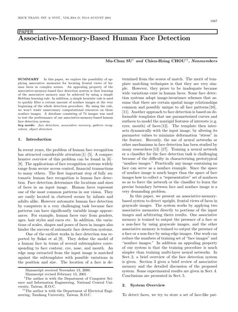 Pdf Associative Memory Based Human Face Detection