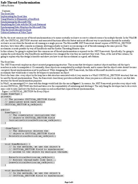 Safe Thread Synchronization Threading Download Free Pdf C Sharp Programming Language