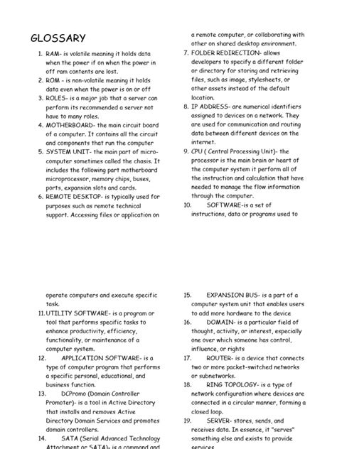 Glossary Pdf Computer Network Central Processing Unit