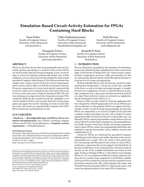 Pdf Simulation Based Circuit Activity Estimation For Fpgas Containing