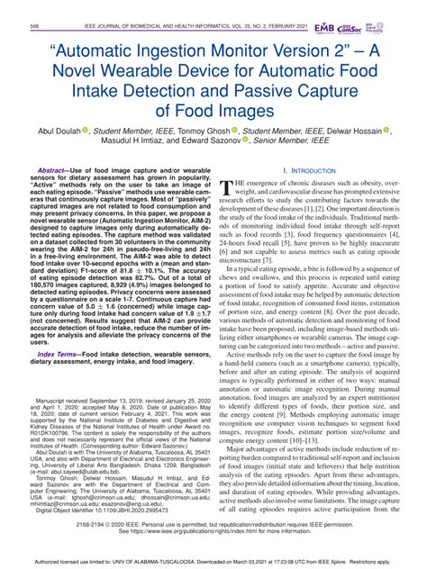Pdf “automatic Ingestion Monitor Version 2” — A Novel Wearable Device For Automatic Food