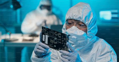 보호 작업복을 입은 젊은 아시아 여성이 실험실에서 일하는 동안 장갑을 낀 손으로 회로 기판을 보고 있습니다 사진 Unsplash의 마더보드 이미지