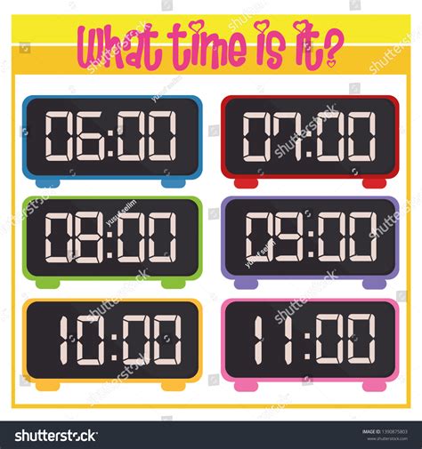 Cute Digital Clock Set Showing Clocks Stock Vector Royalty Free 1390875803 Shutterstock