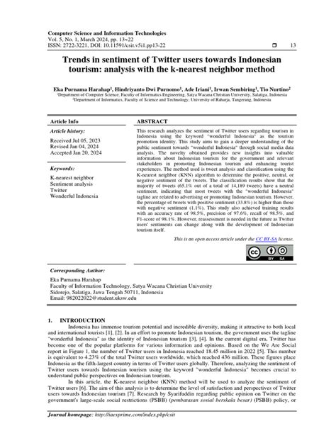 Trends In Sentiment Of Twitter Users Towards Indonesian Tourism