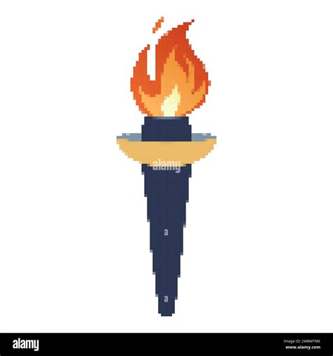 Pixel Flaming Torch Cartoon Torch Withe Flame Burning Fire Or Flame