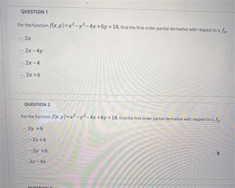 Solved QUESTION 1 For the function f(x,y)=x2-y2 - 4x +6y | Chegg.com