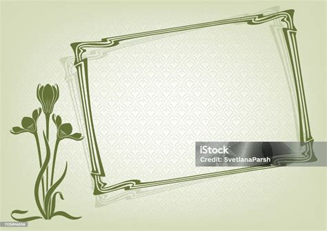 장식 꽃 요소와 배경으로 직사각형 복고풍 프레임 워크 아르누보 스타일 녹색 색상입니다 A4 A3 페이지 비율 Eps 파일에 포함 된 패턴 견본입니다 아르누보에 대한 스톡