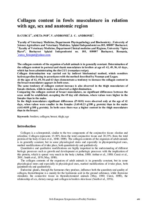 Pdf Collagen Content In Fowls Musculature In Relation With Age Sex