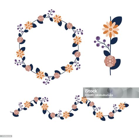 둥근 프레임 윤곽 화환은 흰색으로 분리된 허브와 꽃이 있습니다 라운드 프레임 포스터 디자인 인사말 카드 및 결혼 발표를 위한 이음매 없는 패턴 브러시 0명에 대한 스톡 벡터