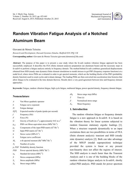 Pdf Random Vibration Fatigue Analysis Of A Notched Aluminum Beam