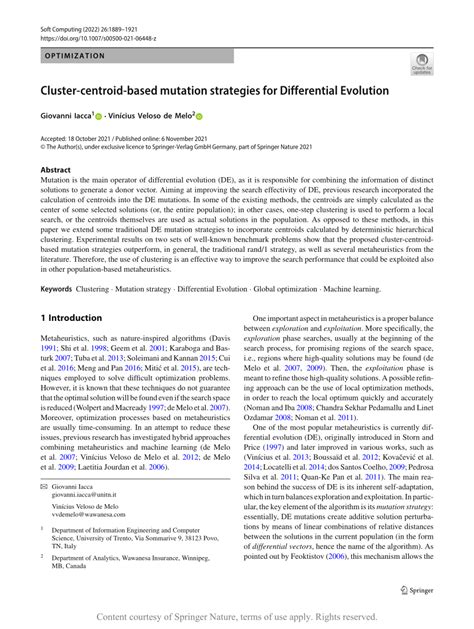 Cluster Centroid Based Mutation Strategies For Differential Evolution
