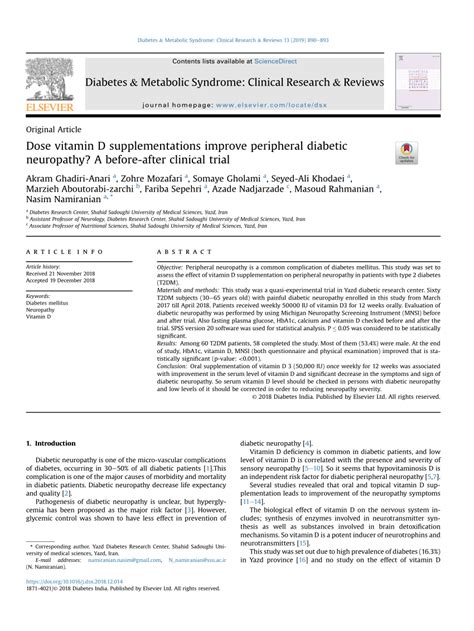 Pdf Dose Vitamin D Supplementations Improve Peripheral Diabetic Neuropathy A Before After
