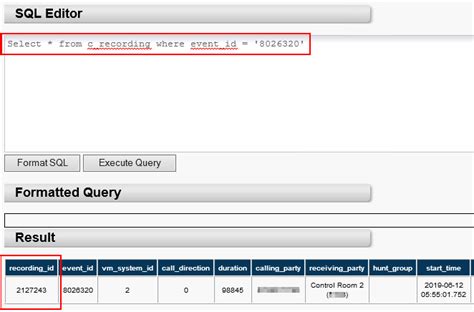 How To Find The Recording ID From The Database Via SQL Query Xima