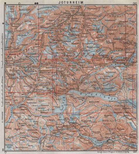 Jotunheimen Nasjonalpark Topo Map Norway Kart Baedeker 1909 Old