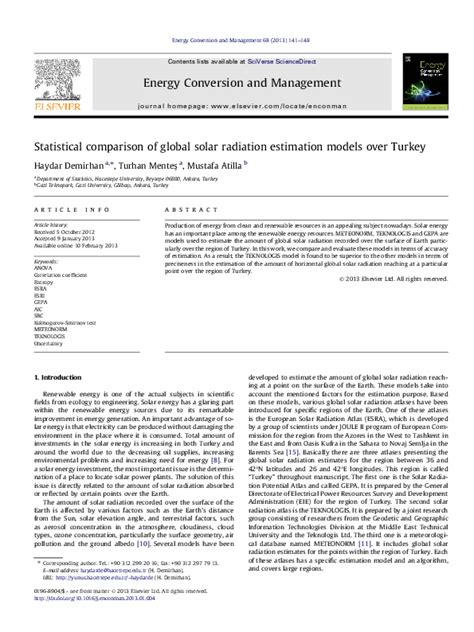 Pdf Statistical Comparison Of Global Solar Radiation Estimation