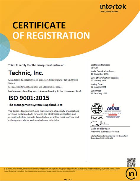 Technic Awarded ISO Recertification Technic Inc