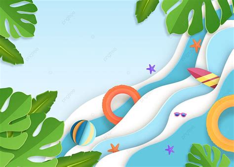 여름 해변 종이 잘라 팜 리프 배경 여름 바닷가 종이 절단 배경 일러스트 및 사진 무료 다운로드 Pngtree