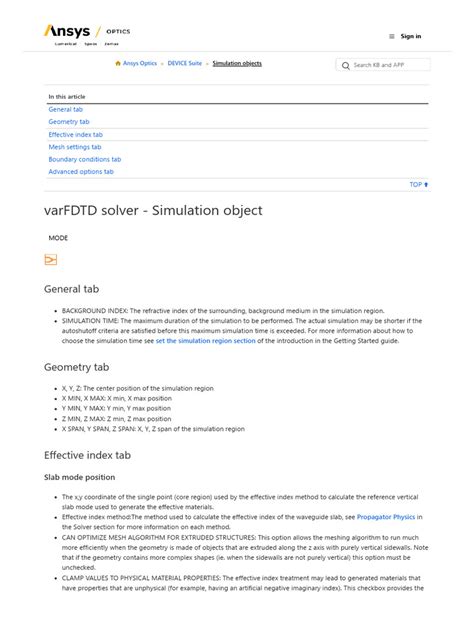 Varfdtd Solver Simulation Object Ansys Optics Pdf Refractive Index Simulation