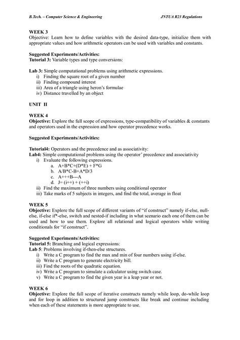 5 jntua b tech cse r23 i ii year course structure and syllabus pdf