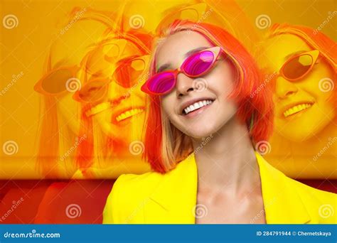 Psychedelic Hallucinations Woman In Altered State Of Mind On Orange